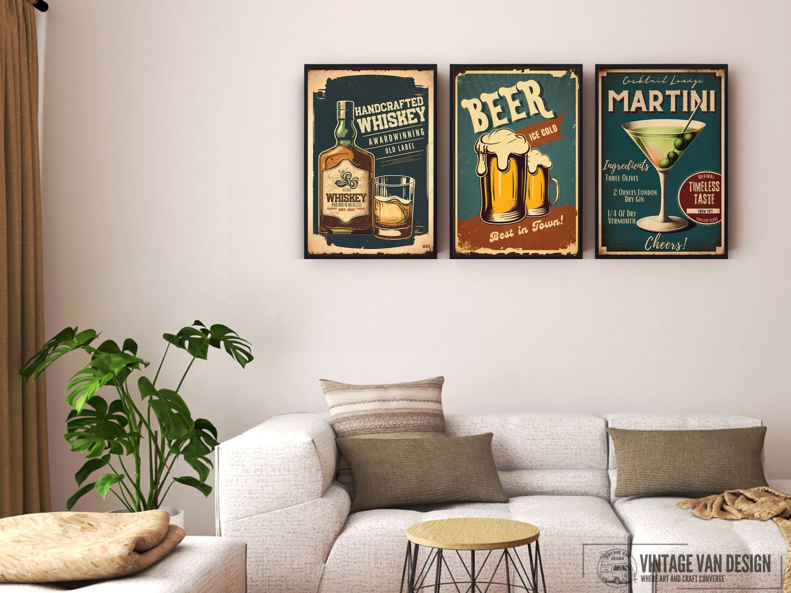 Retro Cocktail Prints Set of 3 Printable Wall Art I Retro Martini, Beer ...