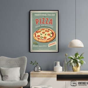 Vintage Italian Pizza Advertising Poster I Retro Italy Digital Art ...