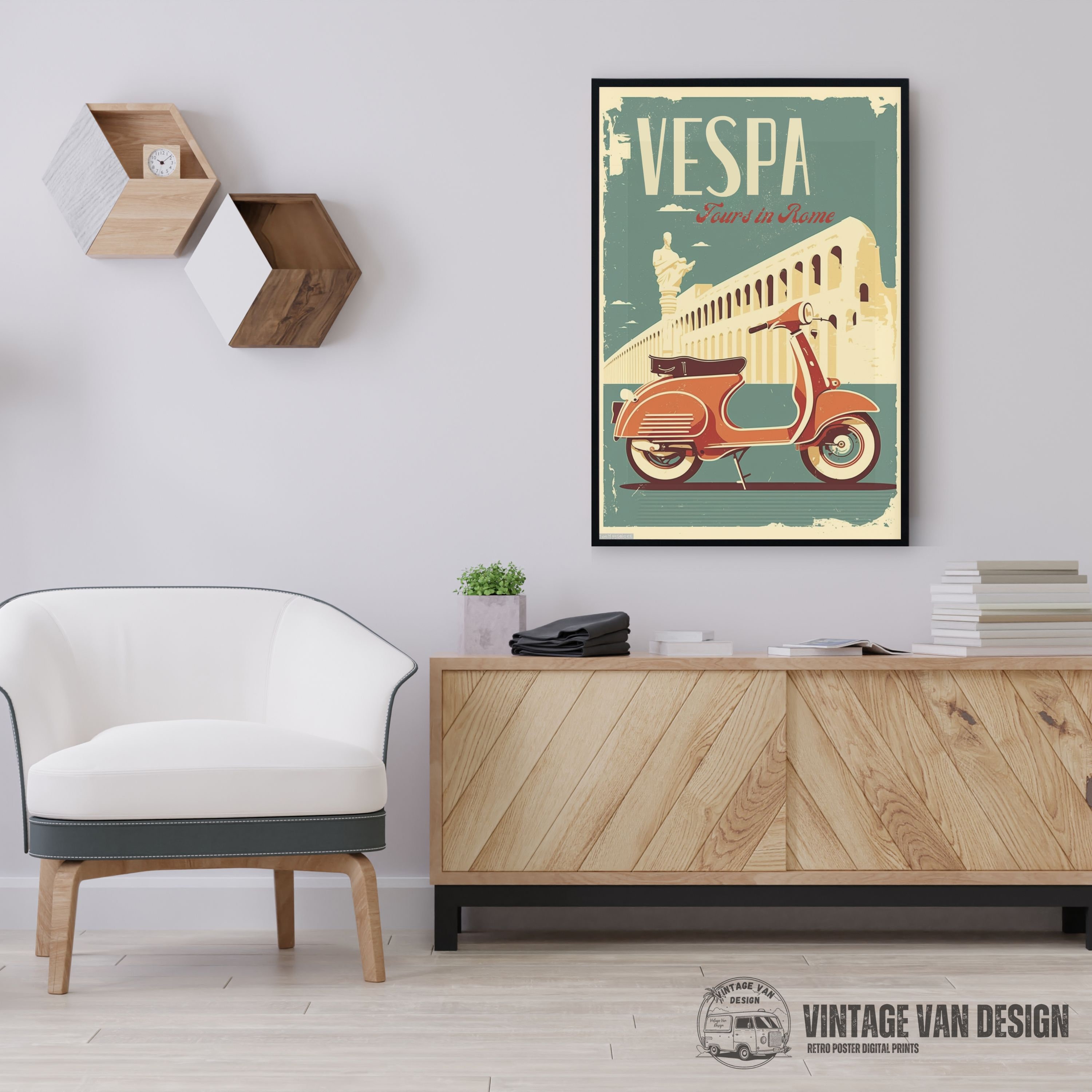 Vespa vintage publicité affiche rétro Rome italien voyage - Etsy France