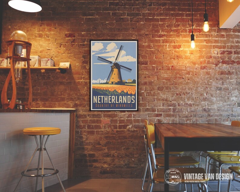 Netherlands Windmill Poster: Retro Dutch Travel Print (digital Download ...