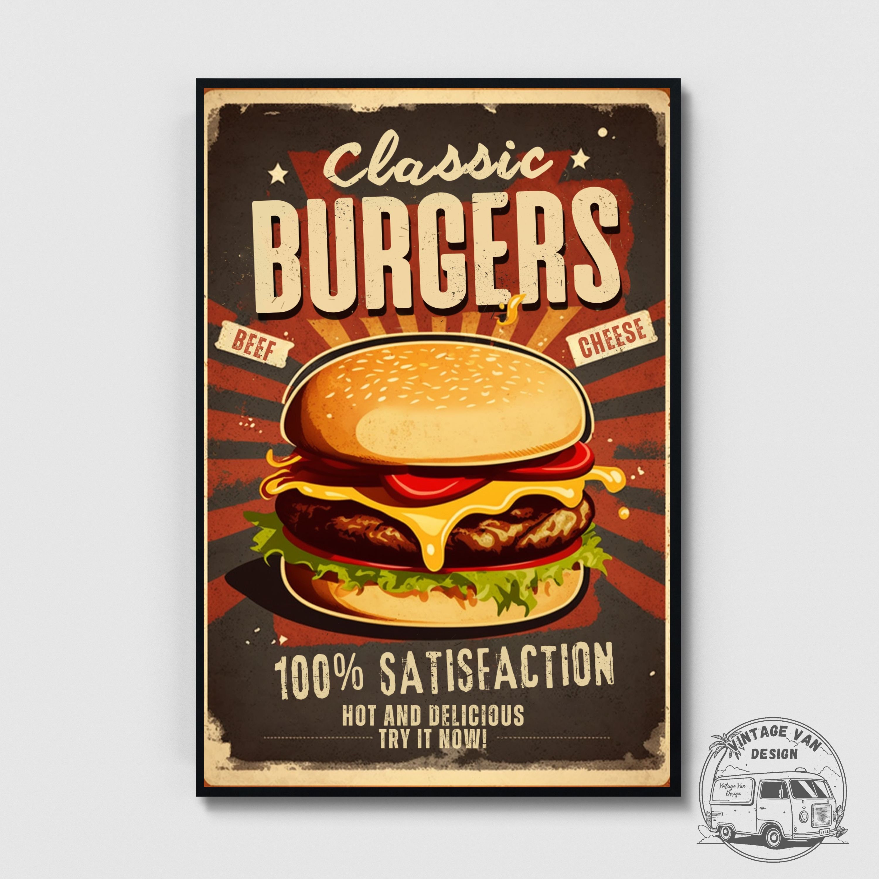 Vintage Cheeseburger Advertisement Digital Art Poster Retro Style ...