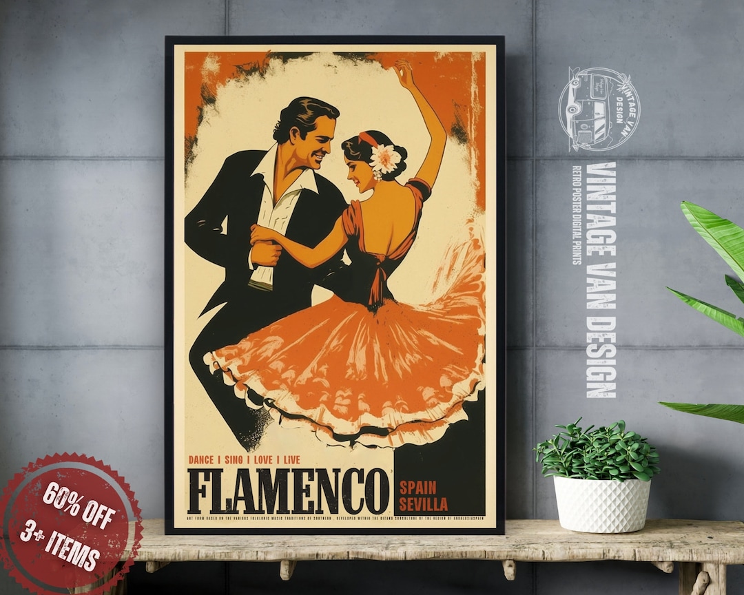 Vintage Spanish Flamenco Dancers Poster: Retro Travel Print (digital ...