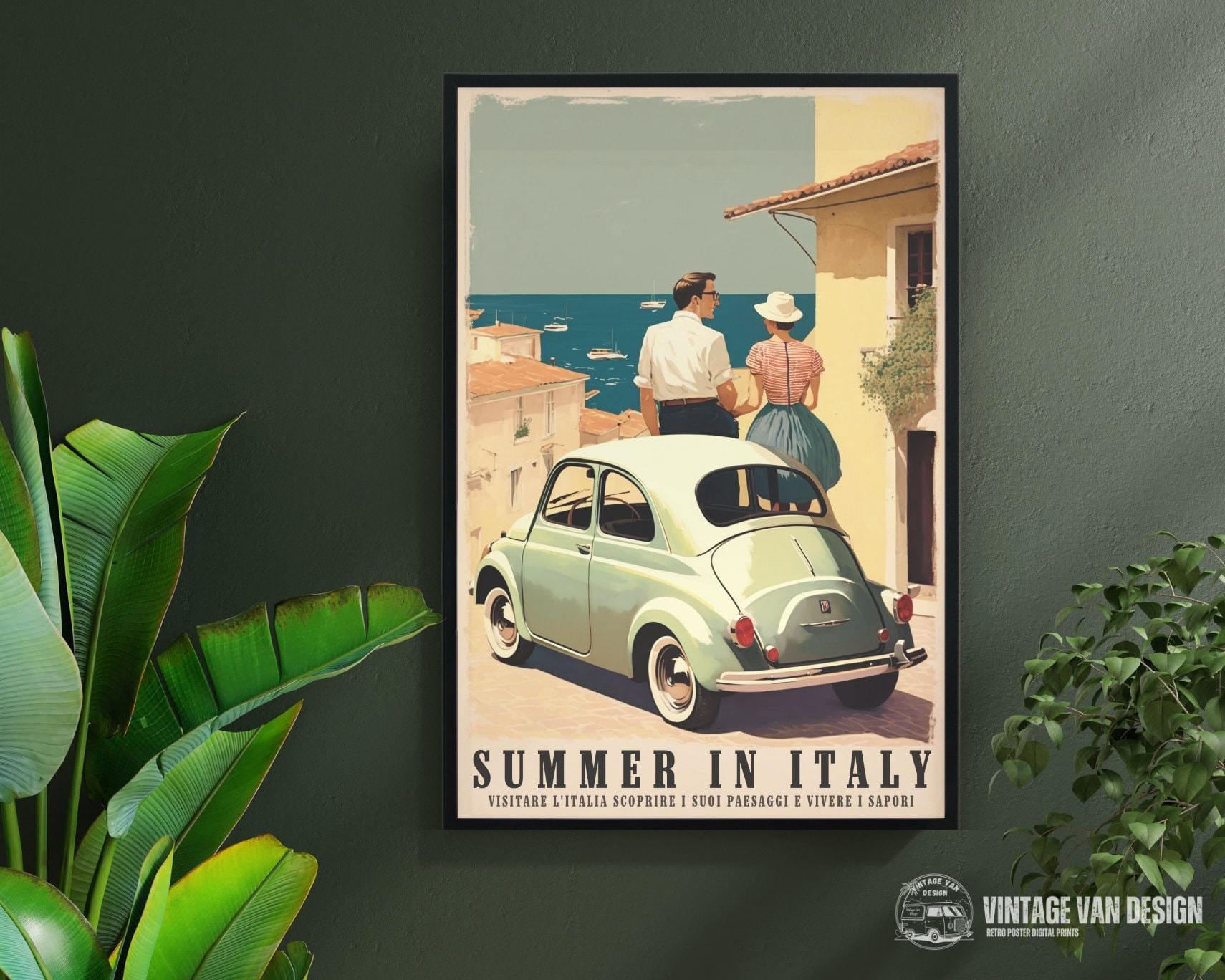 Fiat 500 Vintage Advertisement Poster Retro Italian Travel Digital Art ...