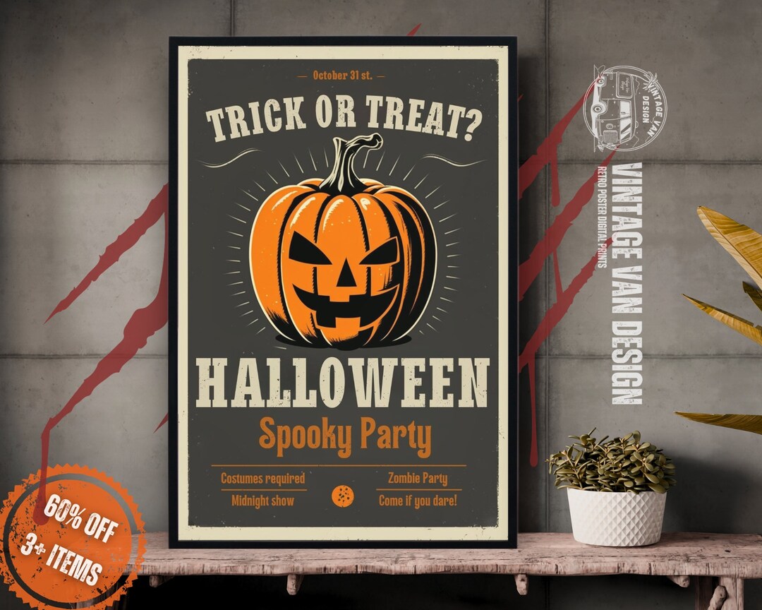 Printable Vintage Halloween Party Poster I Retro Halloween Gift for ...