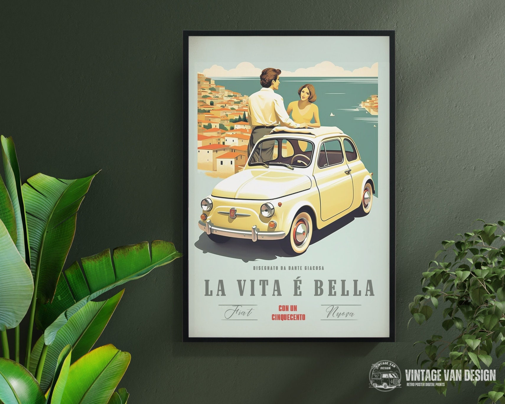 Fiat 500 Vintage Advertisement Poster Retro Italian Travel Digital Art ...