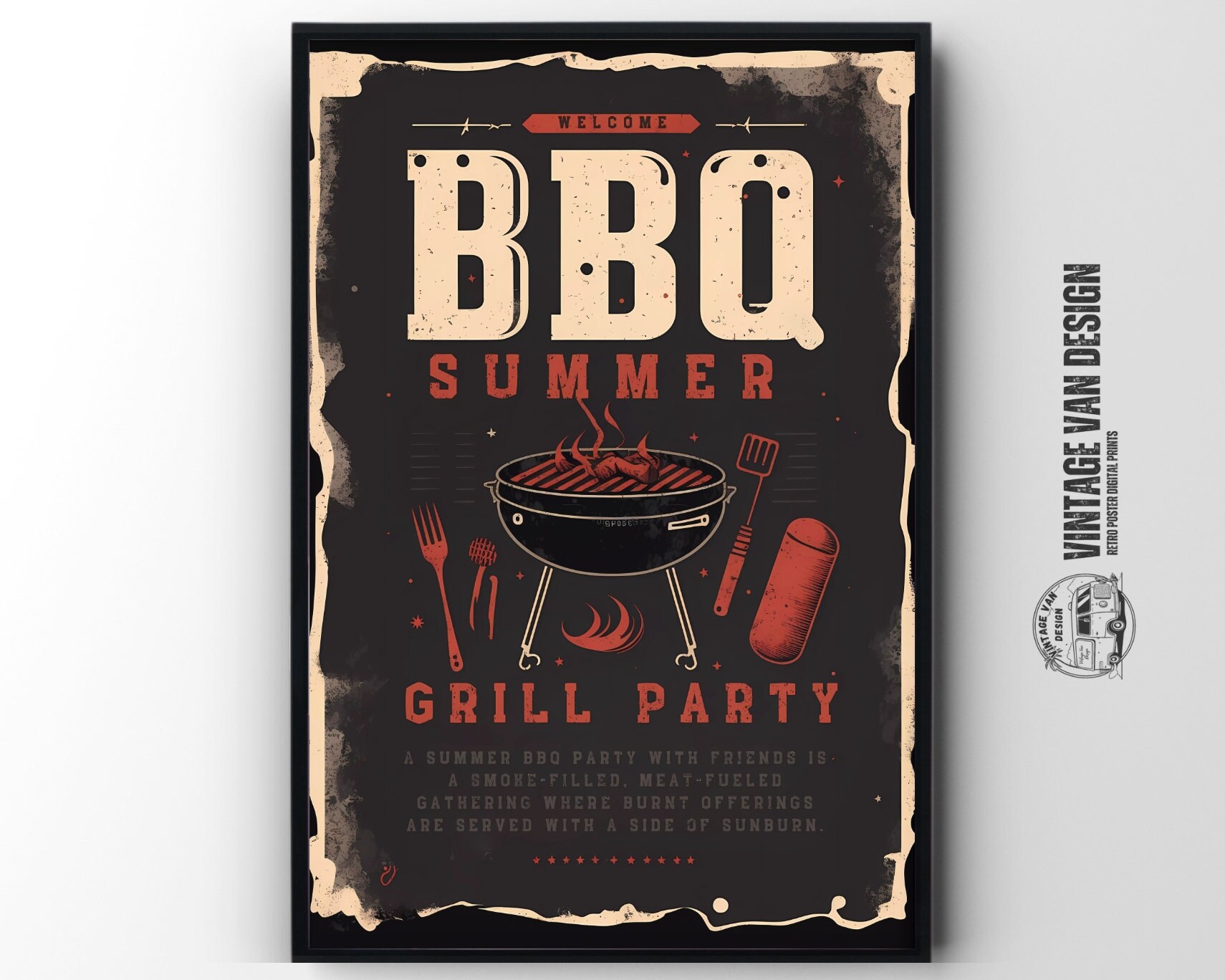 BBQ Grill Party Vintage Advertising Poster I Retro BBQ Poster I Digital ...