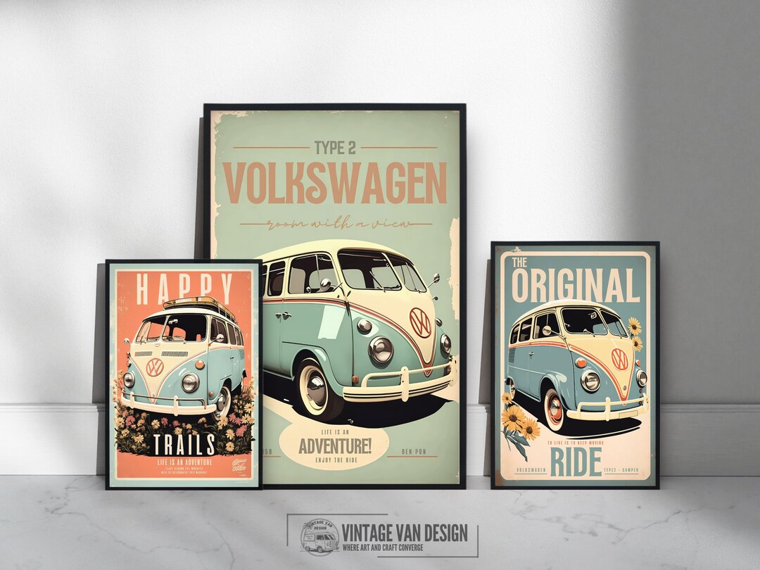 Volkswagen Van Prints Set of 3 Printable Wall Art I Vintage Car Art, VW ...