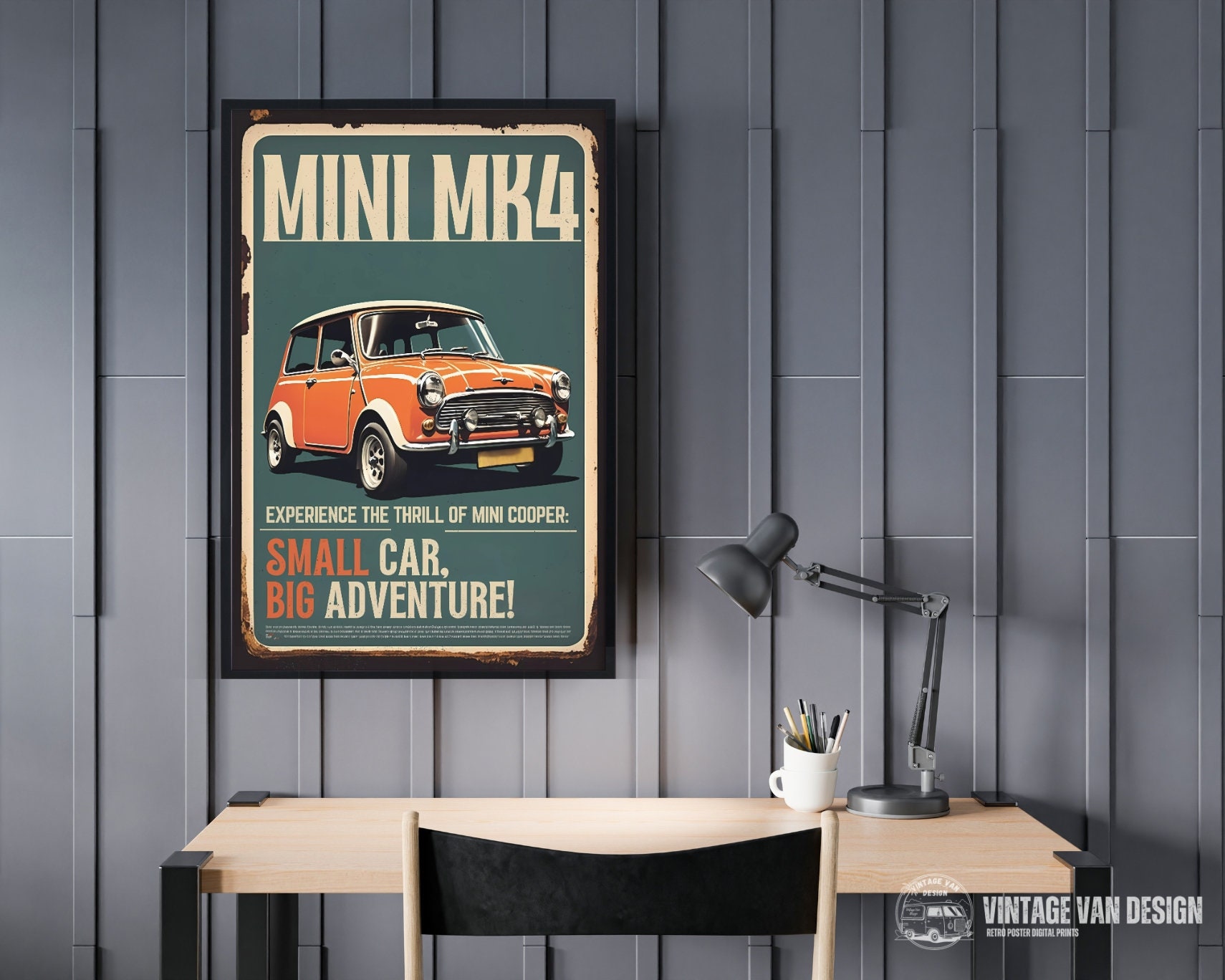 Retro Mini Cooper MK4 Poster: British Car Travel Print (digital ...