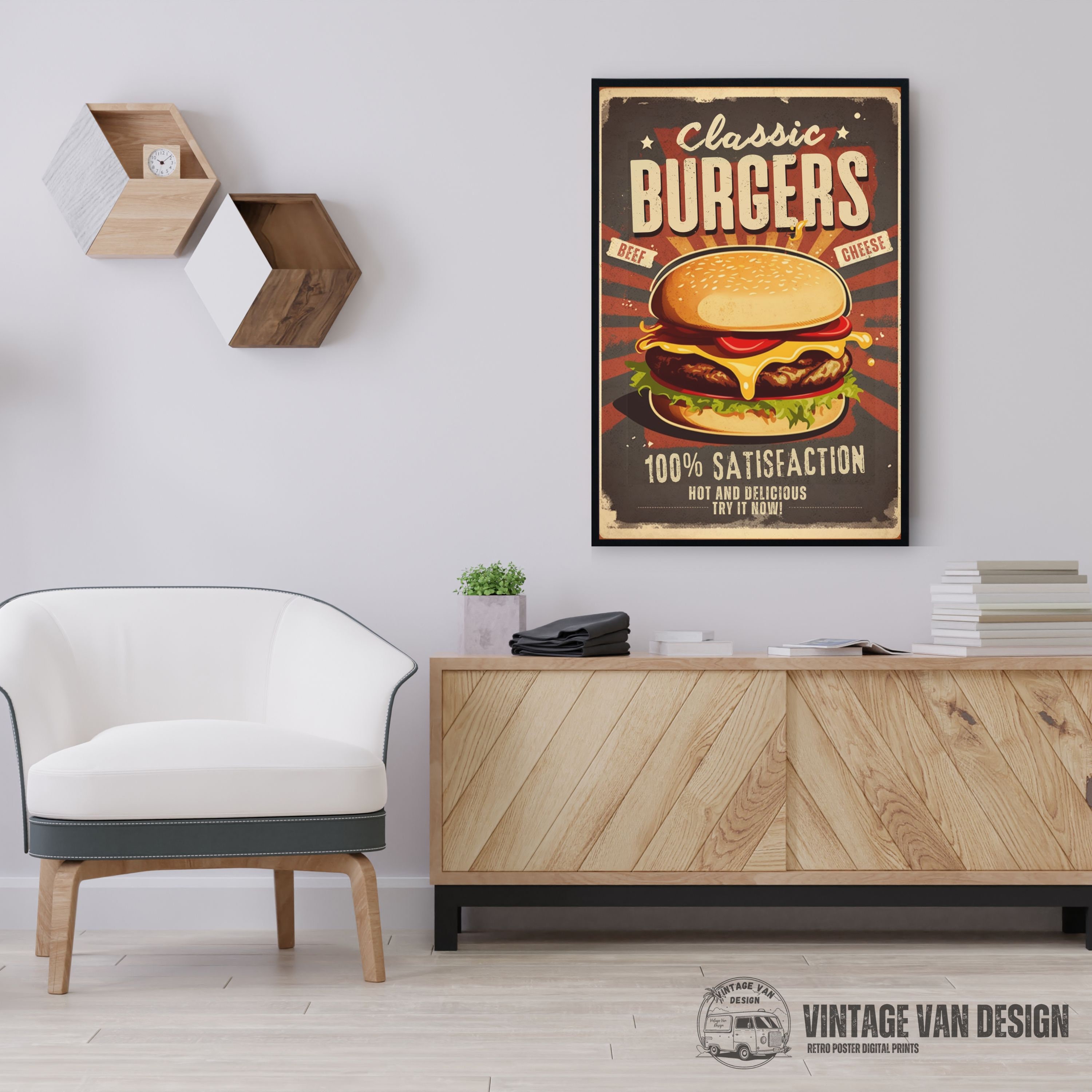 Vintage Cheeseburger Advertisement Digital Art Poster Retro Style ...