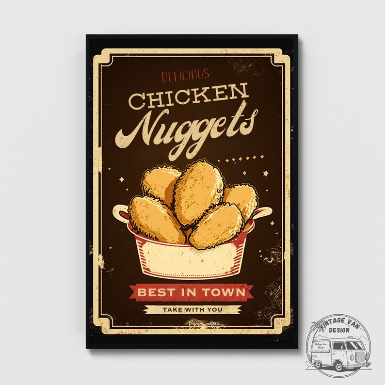 Vintage Chicken Nuggets Advertisement Poster: Retro Kitchen Art ...