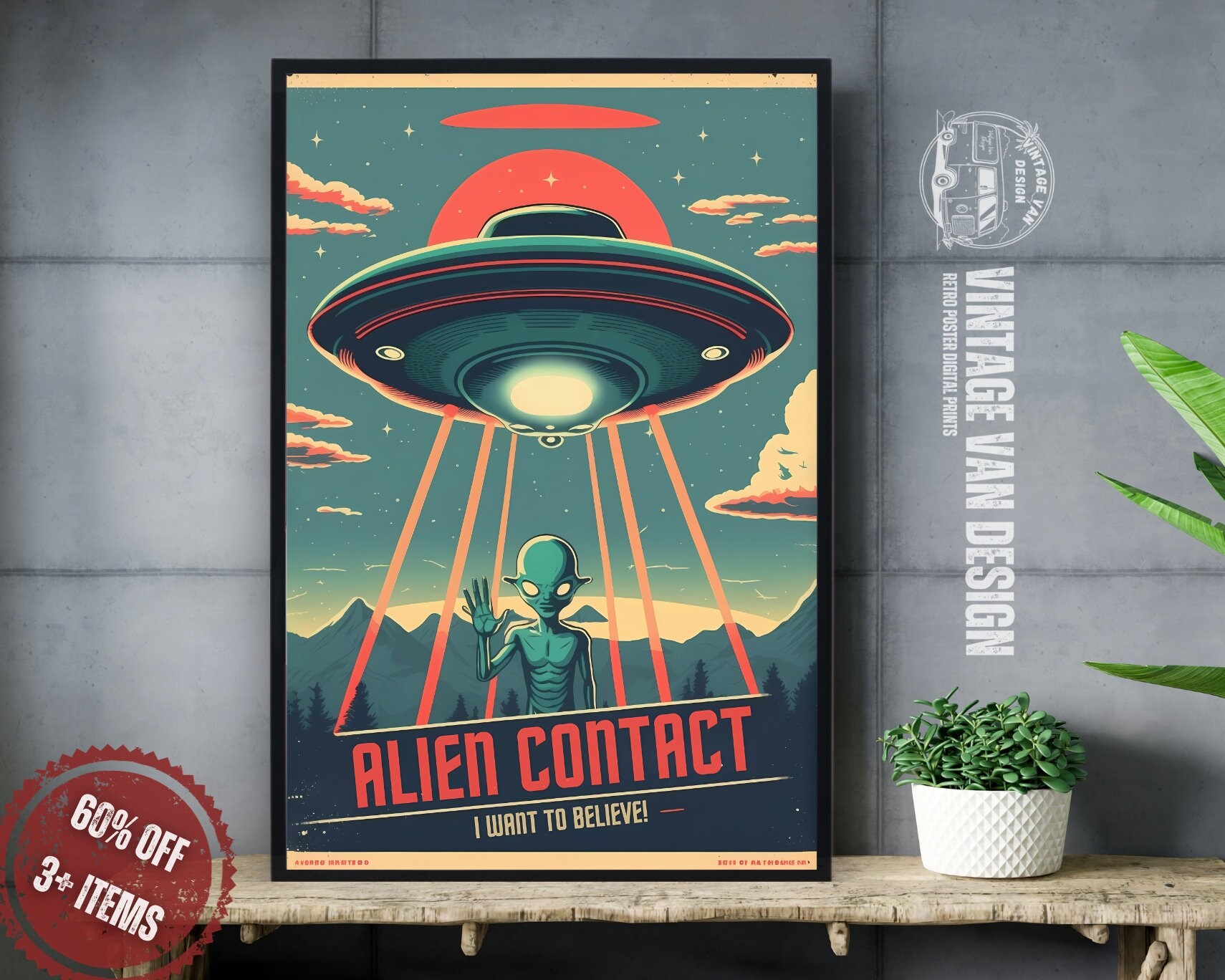 Alien Contact Vintage Advertisement Poster Retro UFO Digital Art ...
