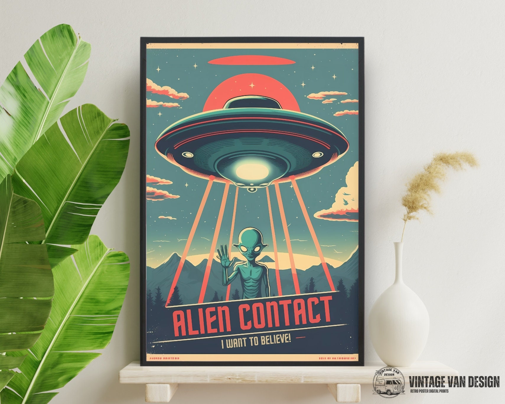 Alien Contact Vintage Advertisement Poster Retro UFO Digital Art ...