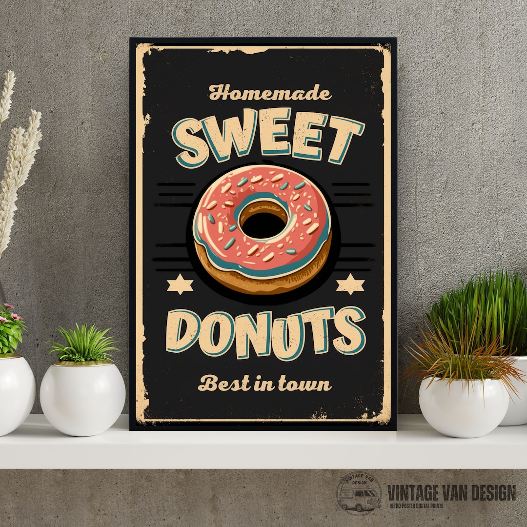 Vintage Donuts Advertisement Digital Art Poster Retro Style Fast Food ...