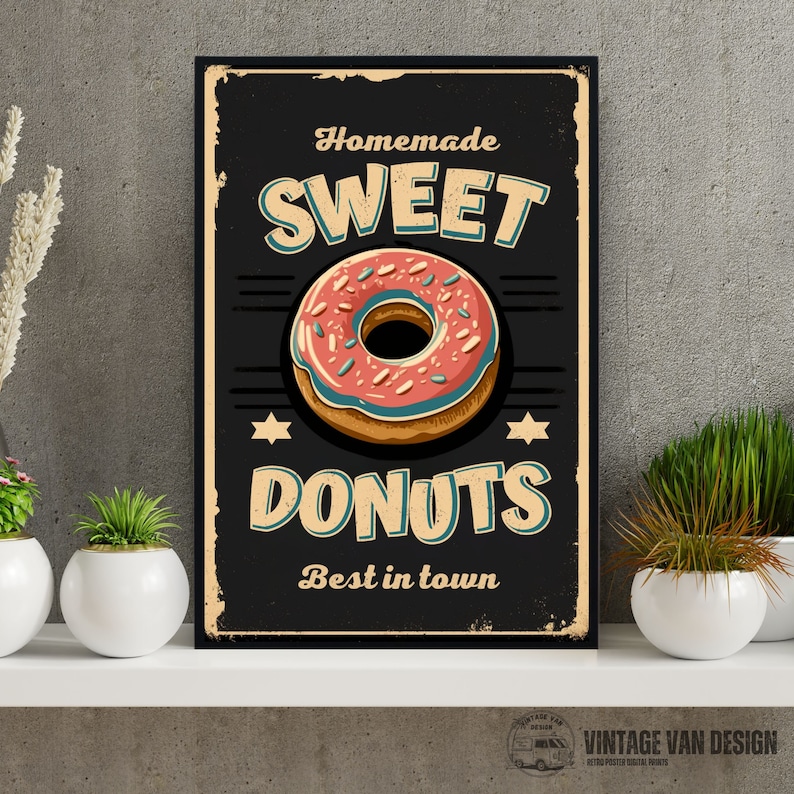 Vintage Donuts Advertisement Digital Art Poster Retro Style - Etsy