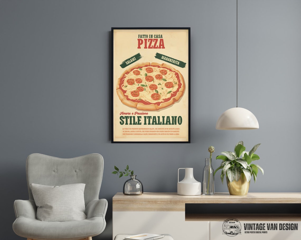 Vintage Italian Pizza Advertising Poster I Retro Italy Digital Art ...