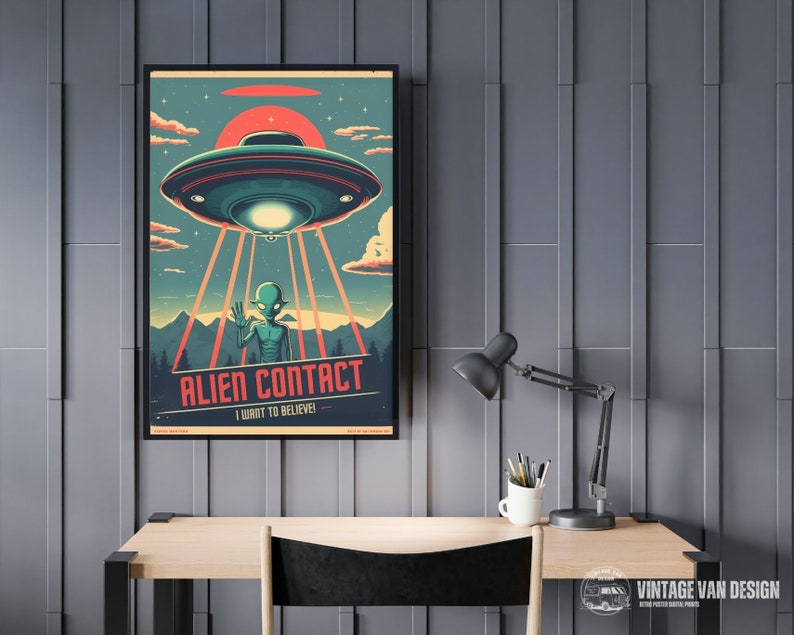 Alien Contact Vintage Advertisement Poster Retro UFO Digital Art ...