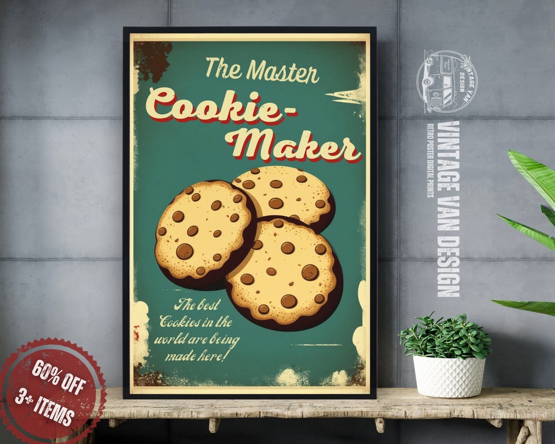 Retro Cookie Advertisement Poster: Vintage Kitchen Art (digital ...
