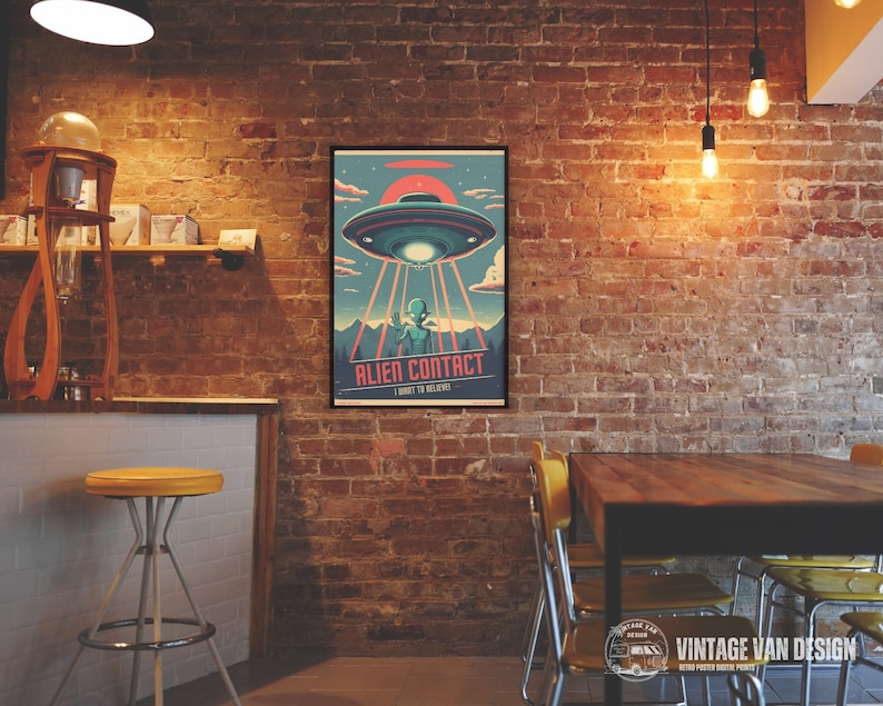 Alien Contact Vintage Advertisement Poster Retro UFO Digital Art ...