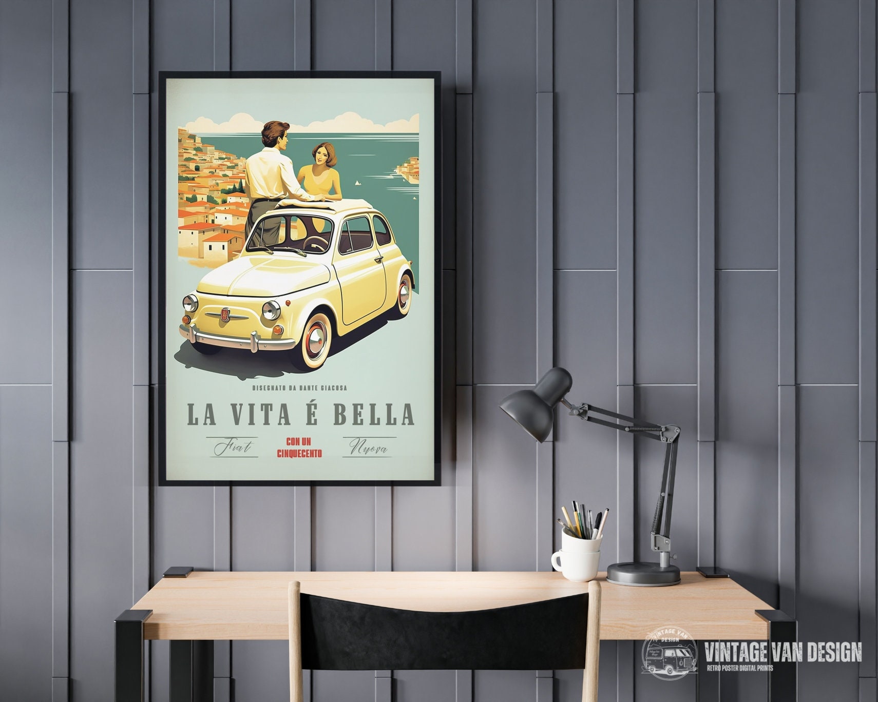 Fiat 500 Vintage Advertisement Poster Retro Italian Travel Digital Art ...