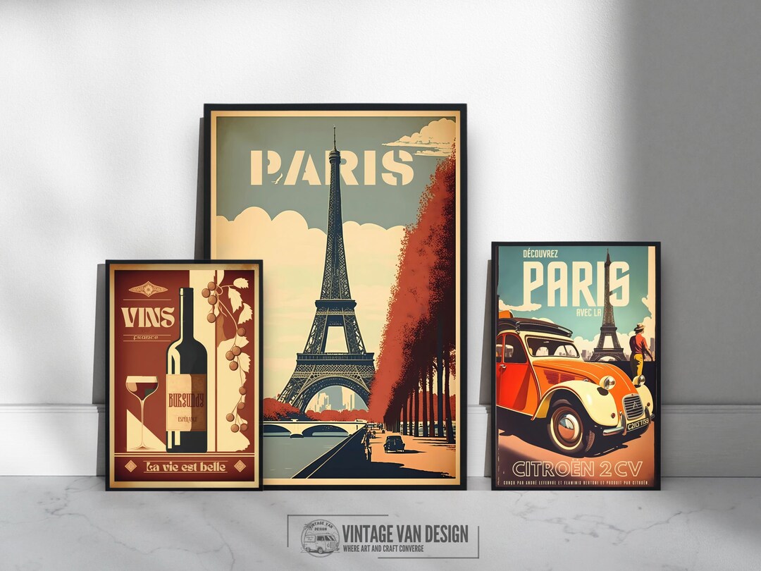 France Travel Poster Set: Eiffel Tower, Citroen, Wine (digital Download ...