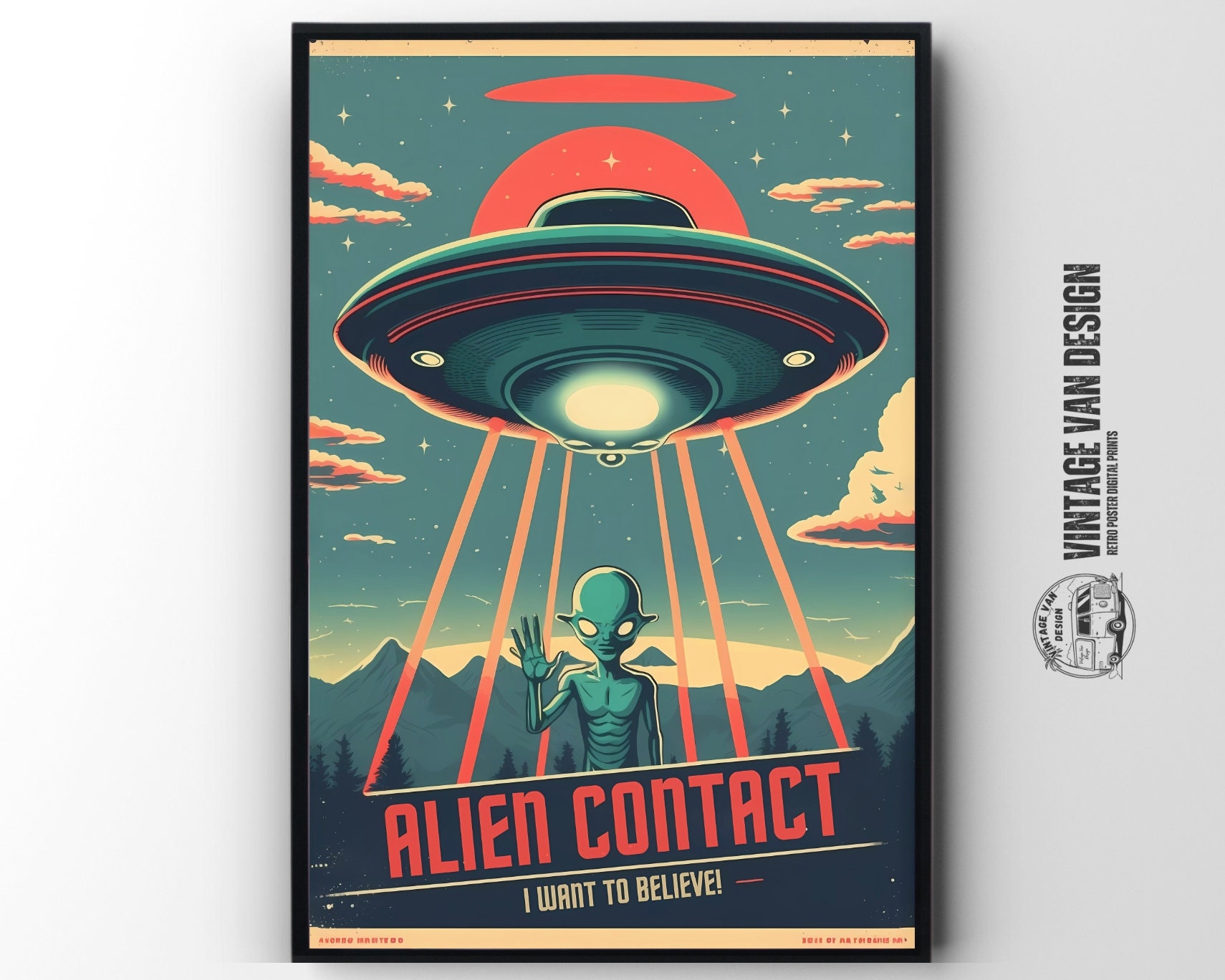 Alien Contact Vintage Advertisement Poster Retro UFO Digital Art ...