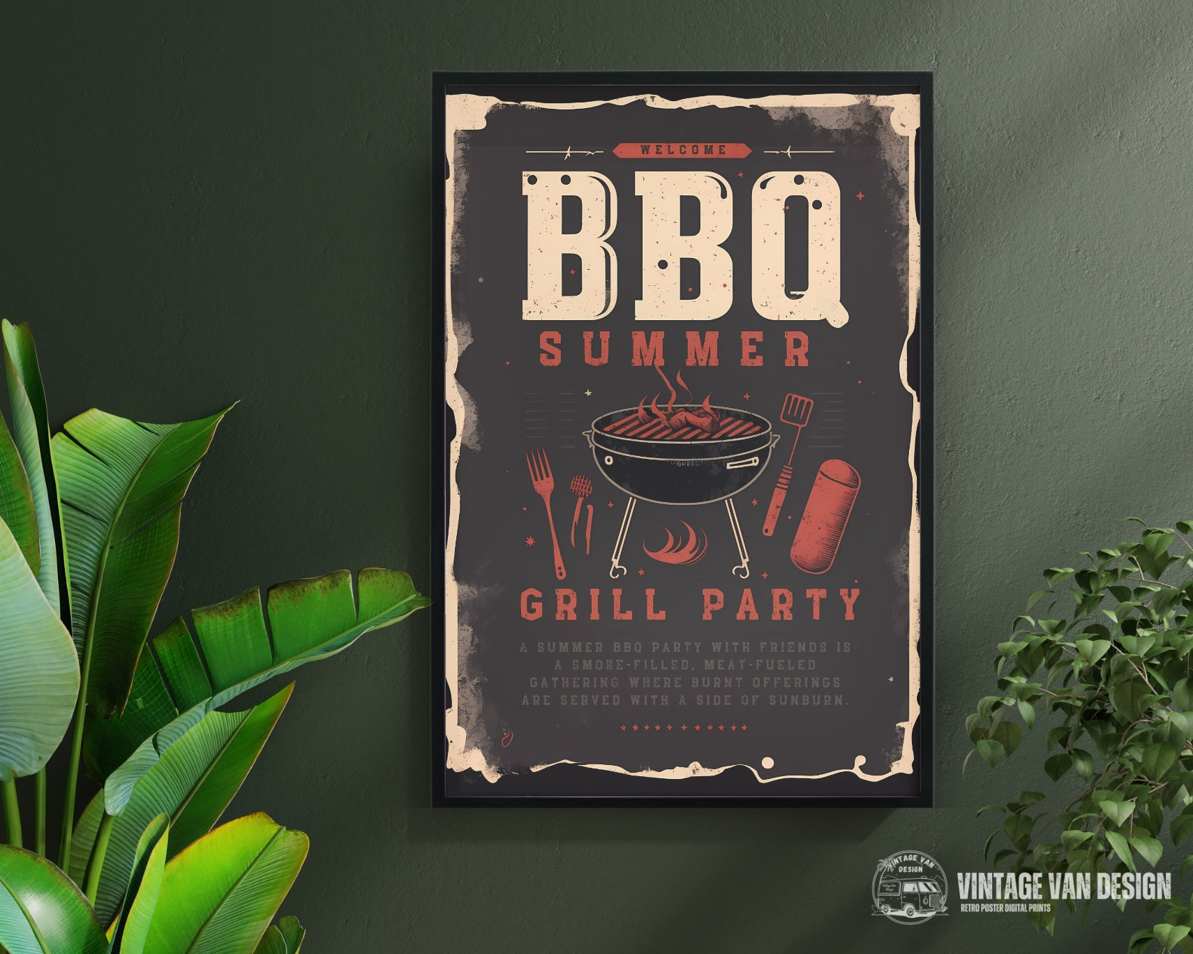 Retro BBQ Grill Party Poster: Vintage Kitchen Decor (digital Download ...