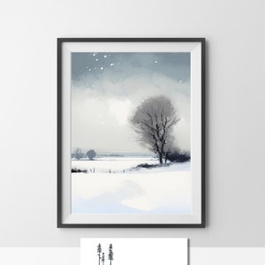 Snowy Prairie Winter Landscape Painting Digital Download for Home ...