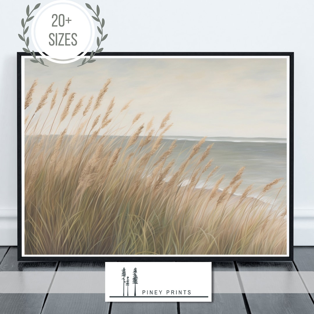 Beach Reeds Ocean Landscape Painting Coastal Digital Art Download ...