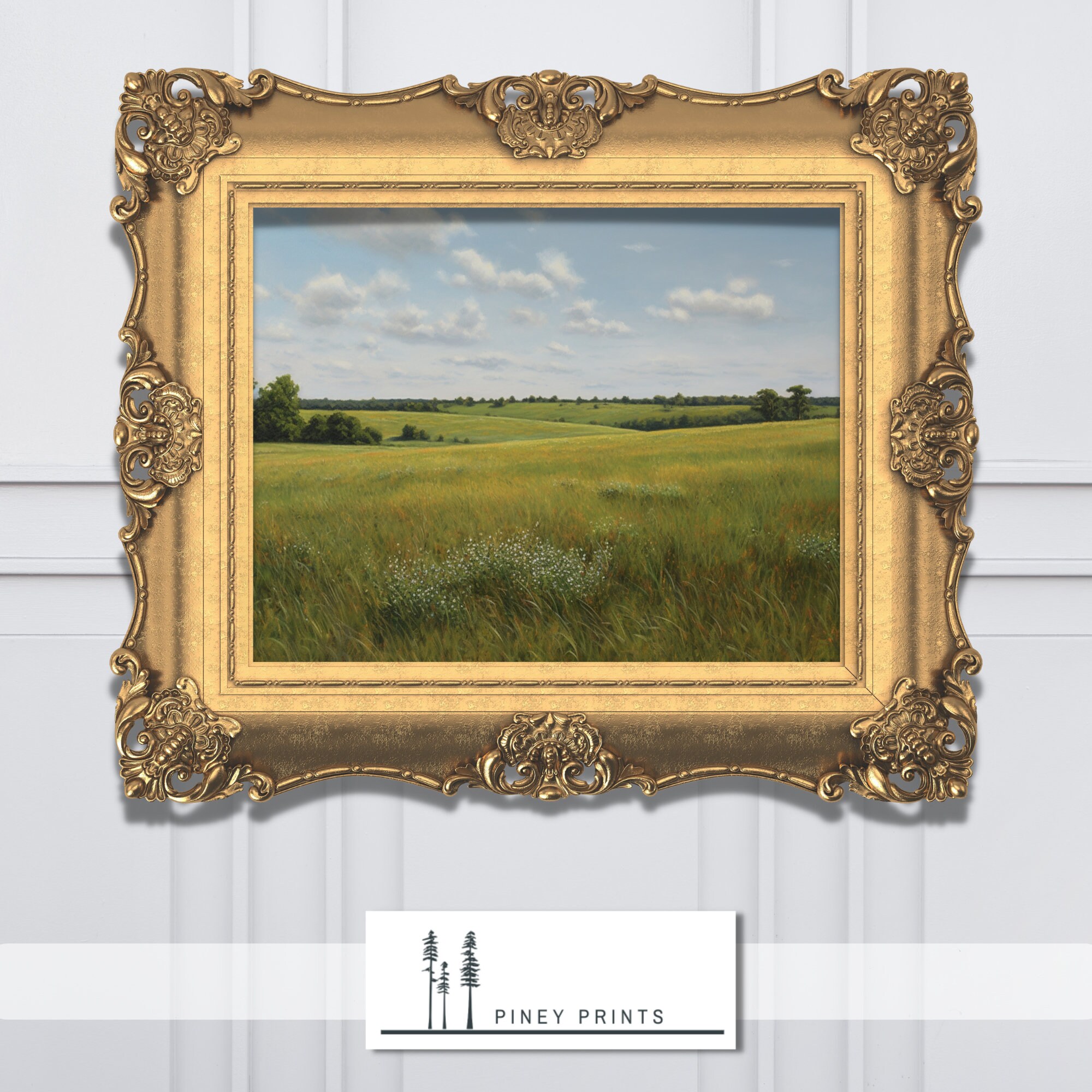 Green Prairie Landscape Painting Digital Art Instant Download Western ...