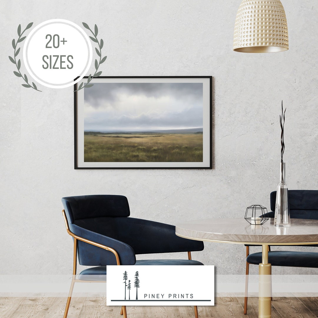 Prairie Clouds Impressionist Painting Vintage Landscape Neutral Western ...