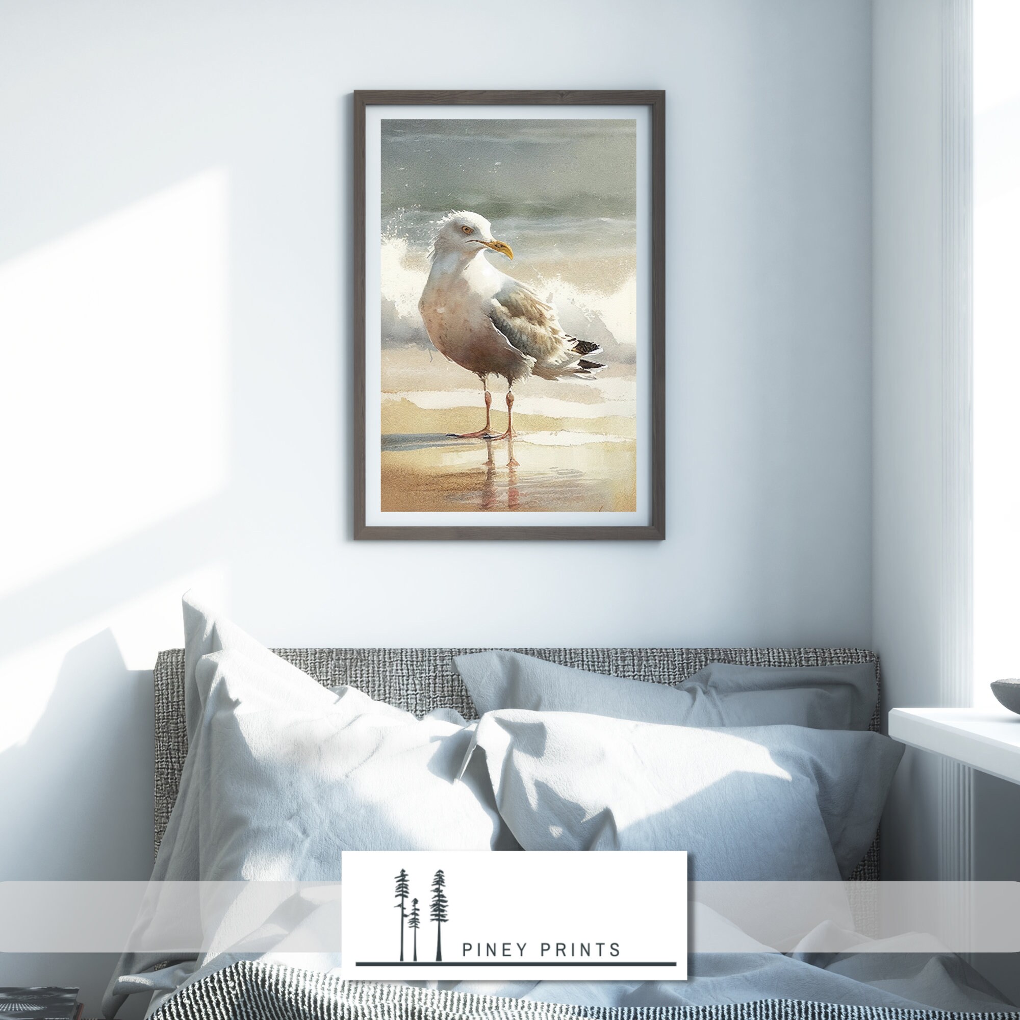 Seagull Beach Art Watercolor Painting Digital Art Gallery Wall - Etsy