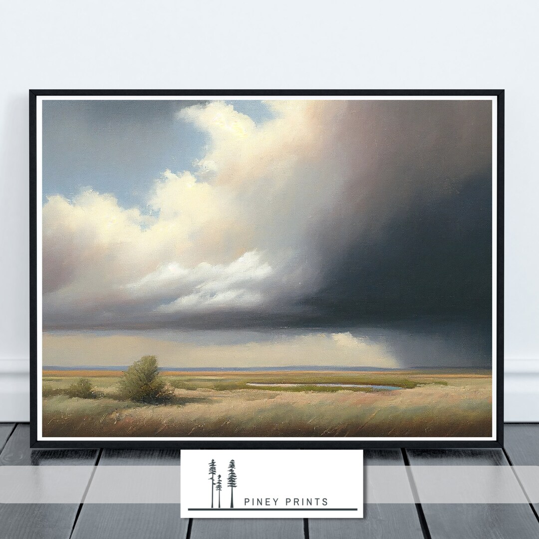 Prairie Rain Stormy Sky Landscape Painting Digital Art Download Western ...