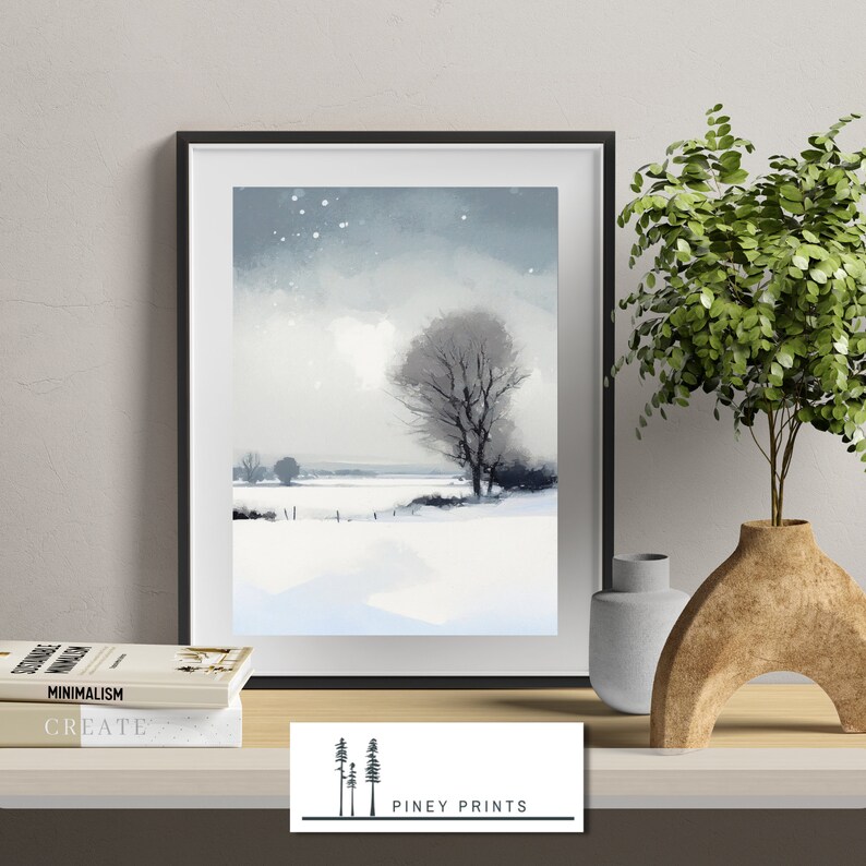 Snowy Prairie Winter Landscape Painting Digital Download for Home ...