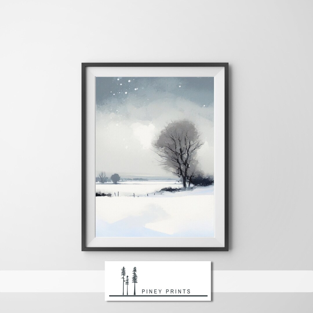 Snowy Prairie Winter Landscape Painting Digital Download for Home ...