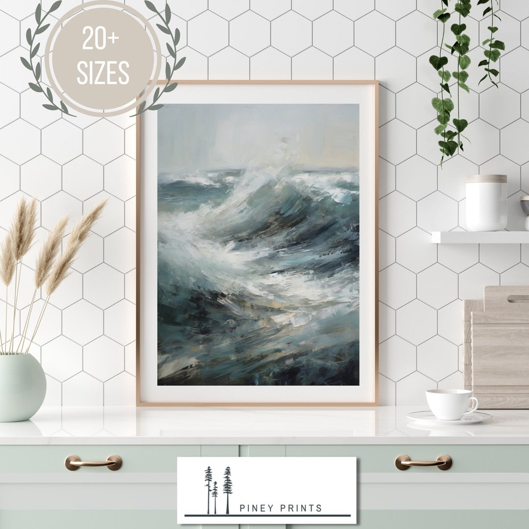 Abstract Ocean Waves Oil Painting Printable Wall Art Instant Download ...