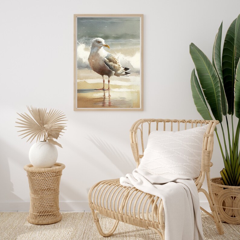 Seagull Beach Art Watercolor Painting Digital Art Gallery Wall - Etsy