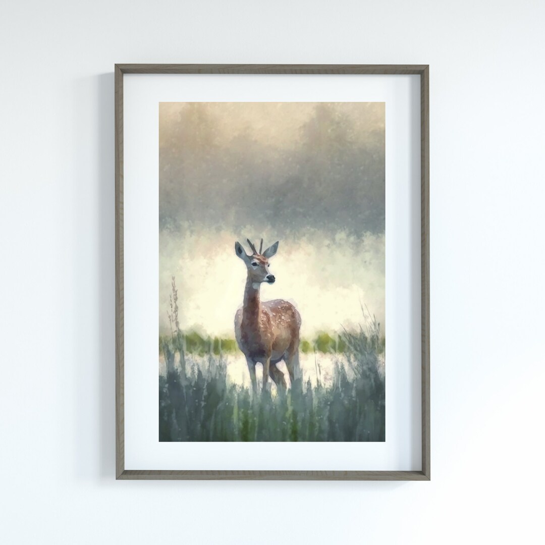 Misty Morning Deer in Meadow Printable Nature Wall Art for Home Gallery ...