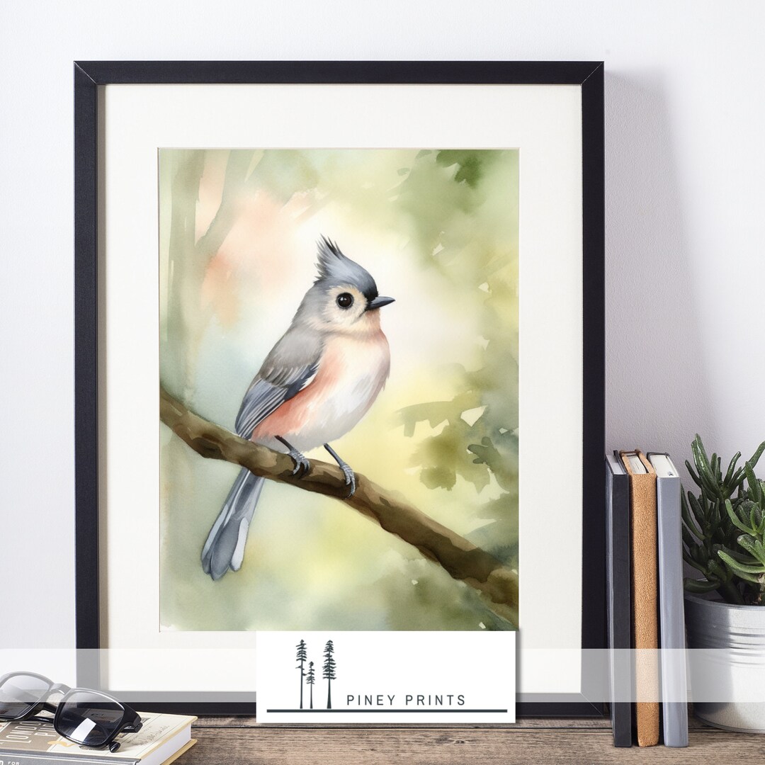Watercolor Tufted Titmouse Painting Printable Wall Art for Home Nature ...