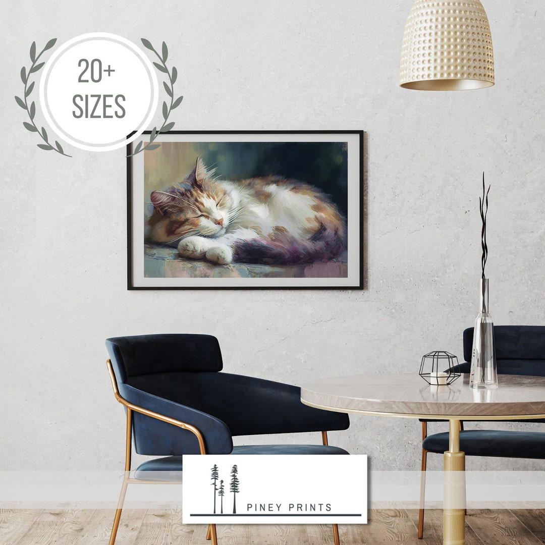 Cat Nap Acrylic Painting Animal Portrait Digital Art Gallery Wall Decor ...