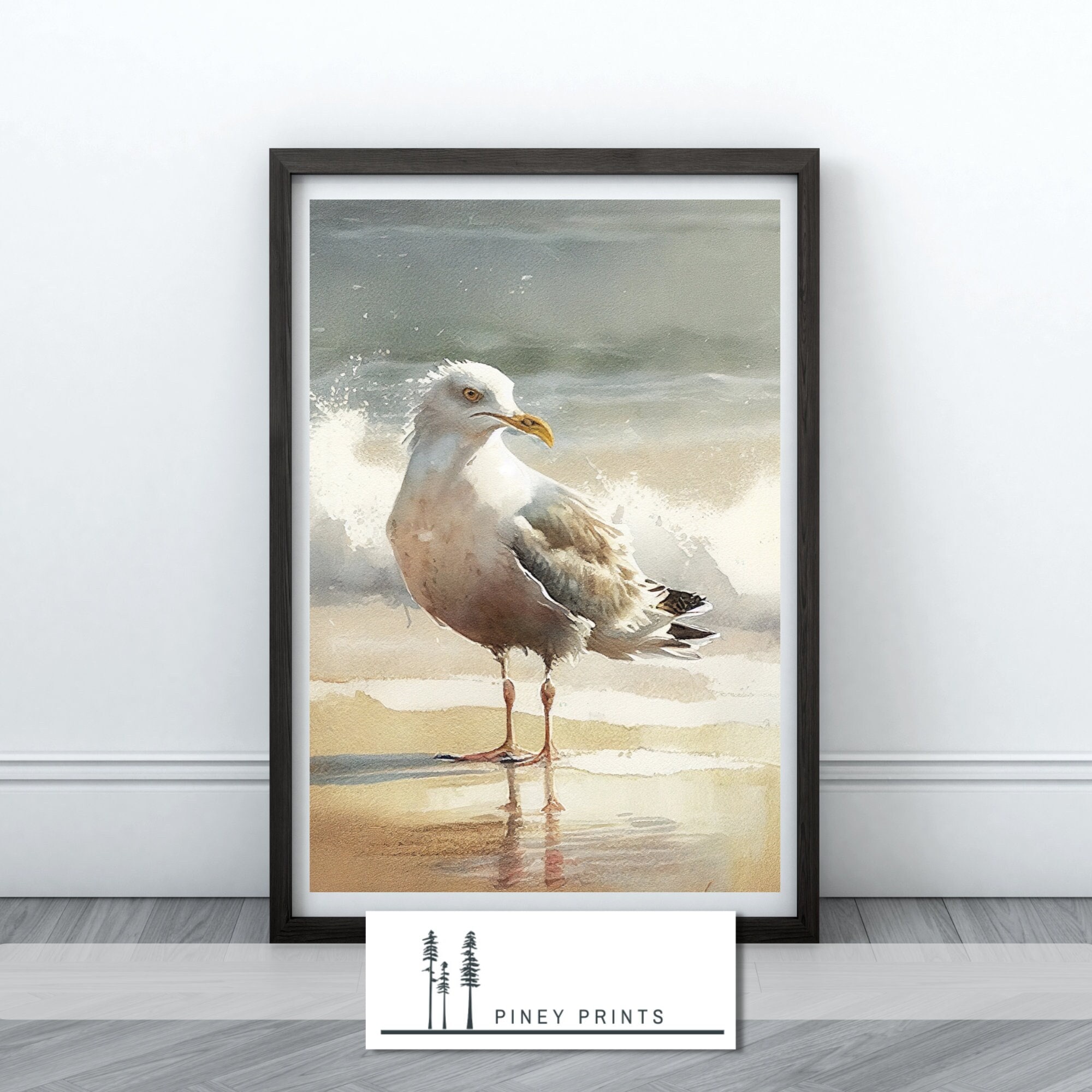 Seagull Beach Art Watercolor Painting Digital Art Gallery Wall - Etsy