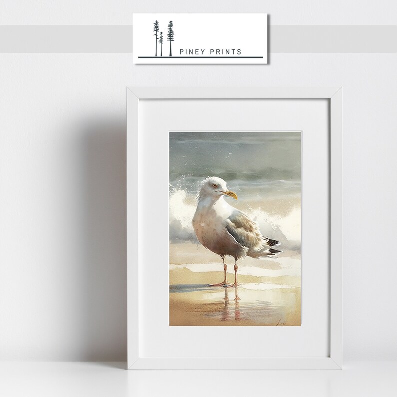 Seagull Beach Art Watercolor Painting Digital Art Gallery Wall - Etsy