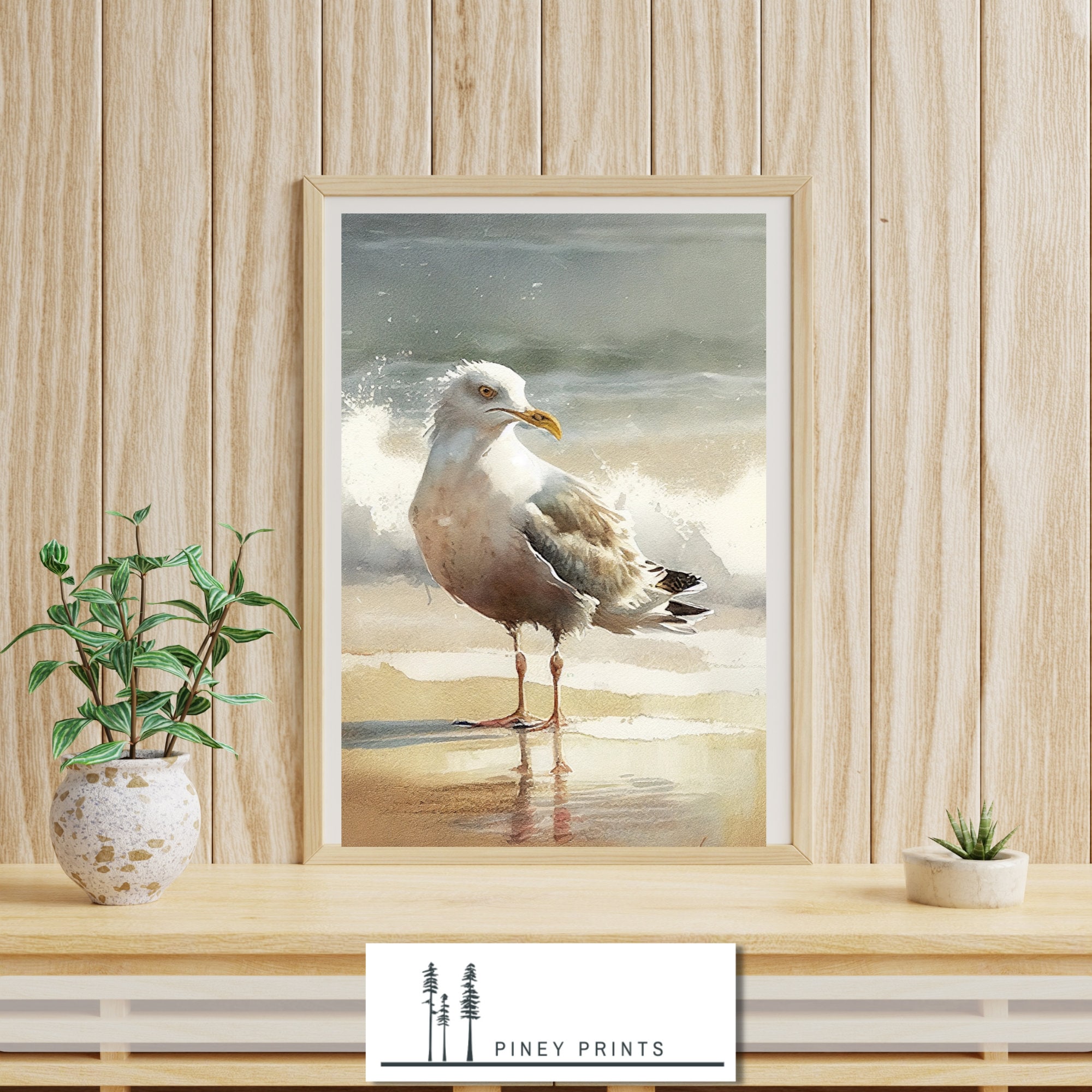 Seagull Beach Art Watercolor Painting Digital Art Gallery Wall - Etsy