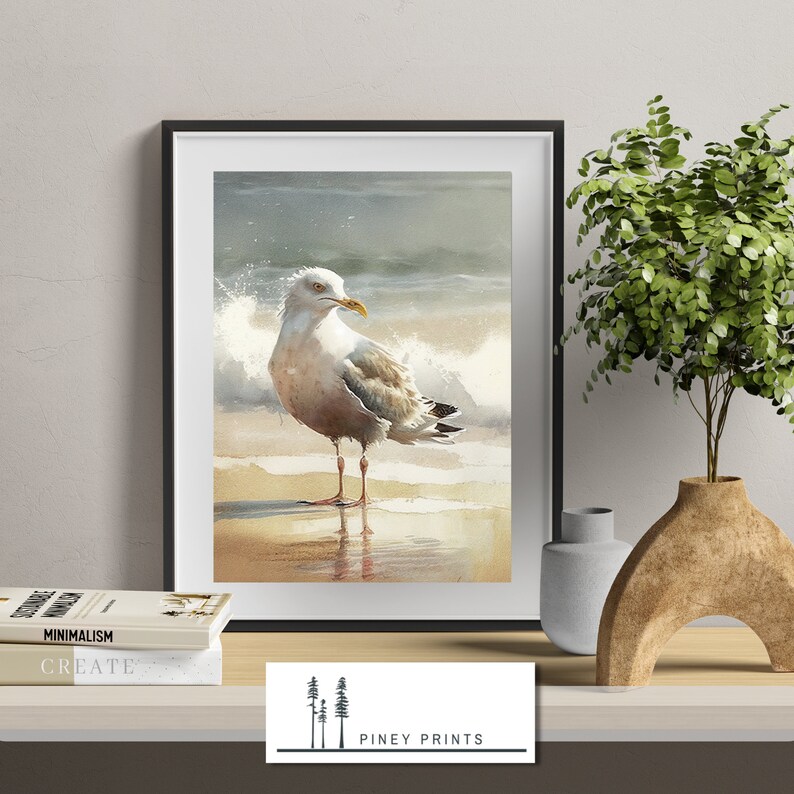 Seagull Beach Art Watercolor Painting Digital Art Gallery Wall - Etsy