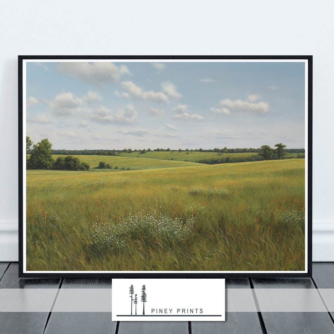 Green Prairie Landscape Painting Digital Art Instant Download Western ...