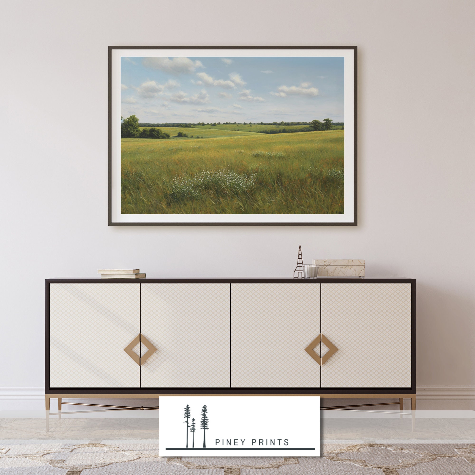 Green Prairie Landscape Painting Digital Art Instant Download Western ...