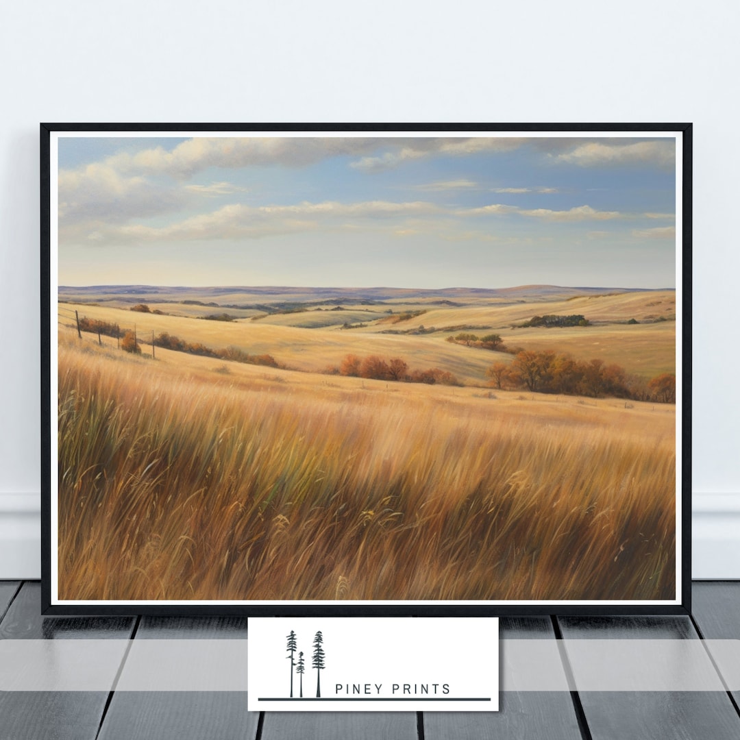 Kansas Prairie Landscape Painting Digital Art Instant Download Western ...