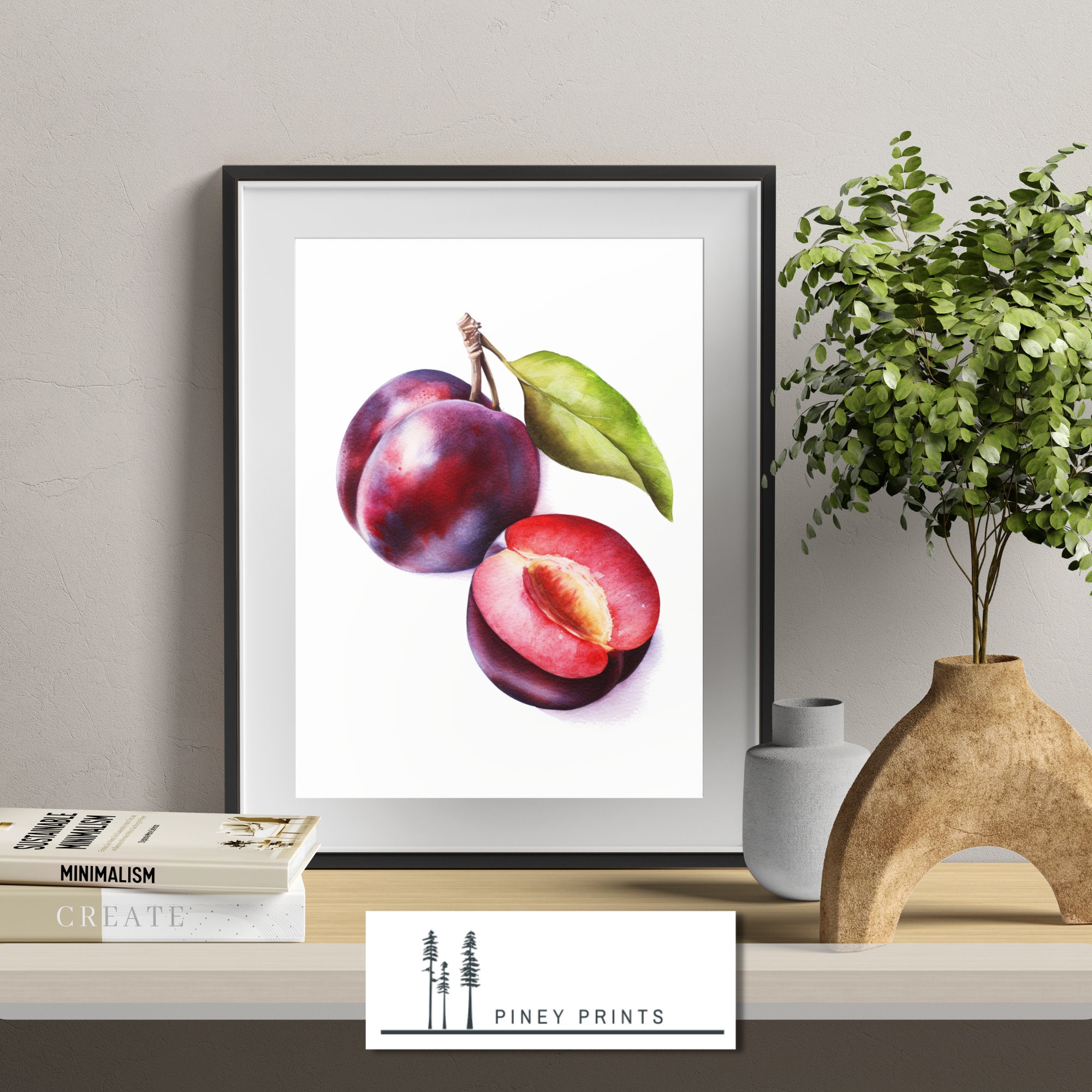 Two Plums Watercolor Painting Printable Food Art Digital - Etsy
