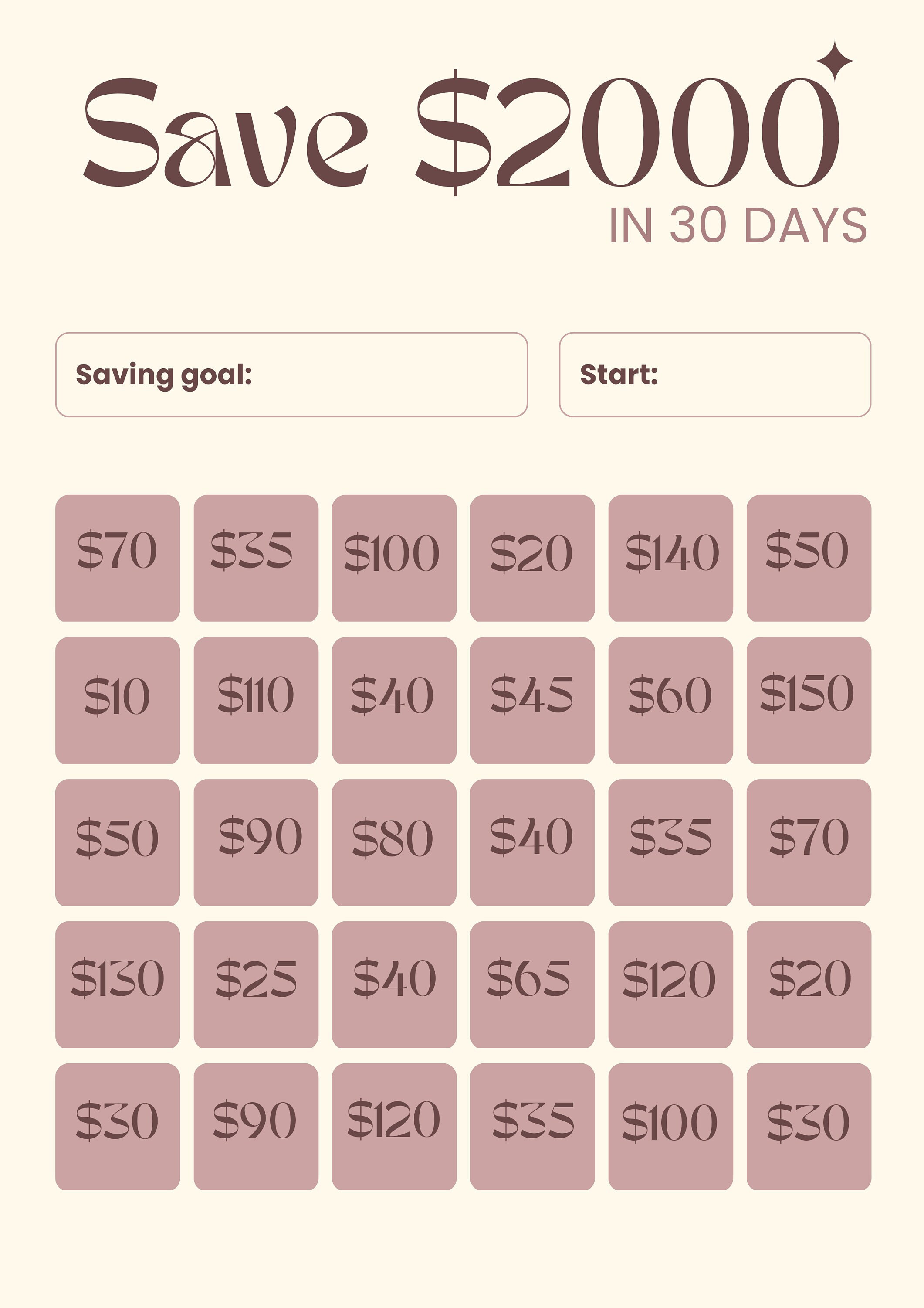 Save 2000 in 30 Days, Saving Challenge - Etsy