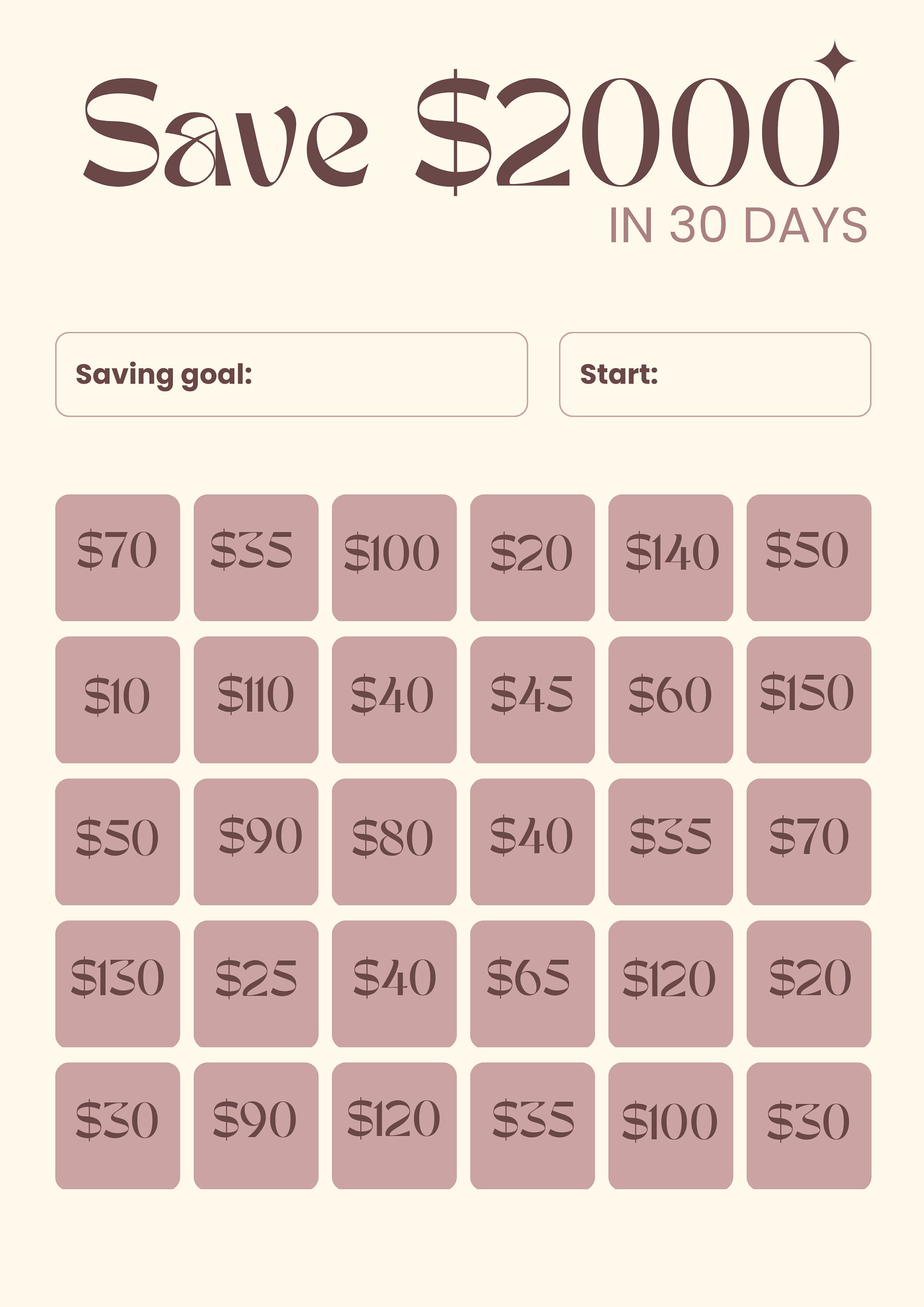 Save 2000 in 30 Days, Saving Challenge - Etsy
