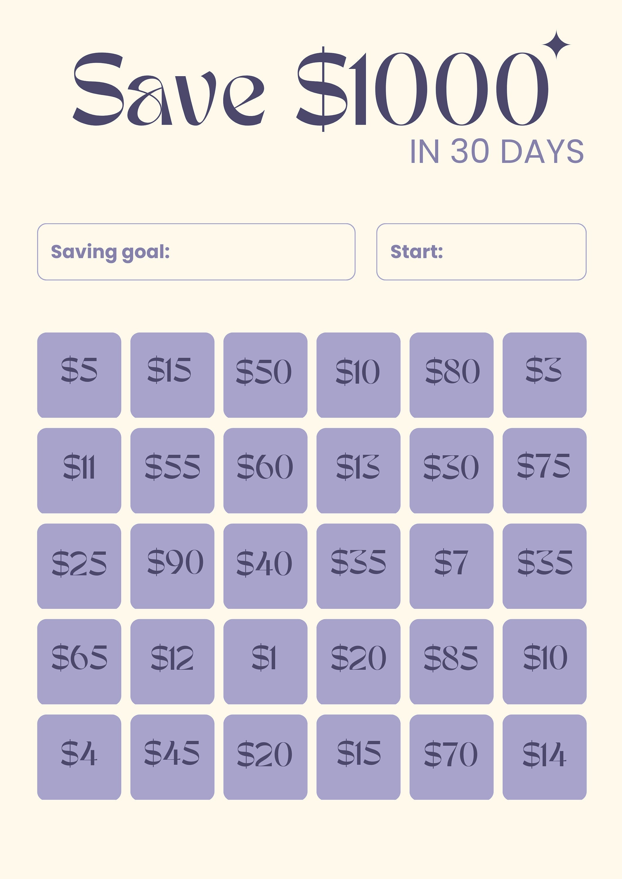 Save 1000 in 30 Days, Saving a Month - Etsy